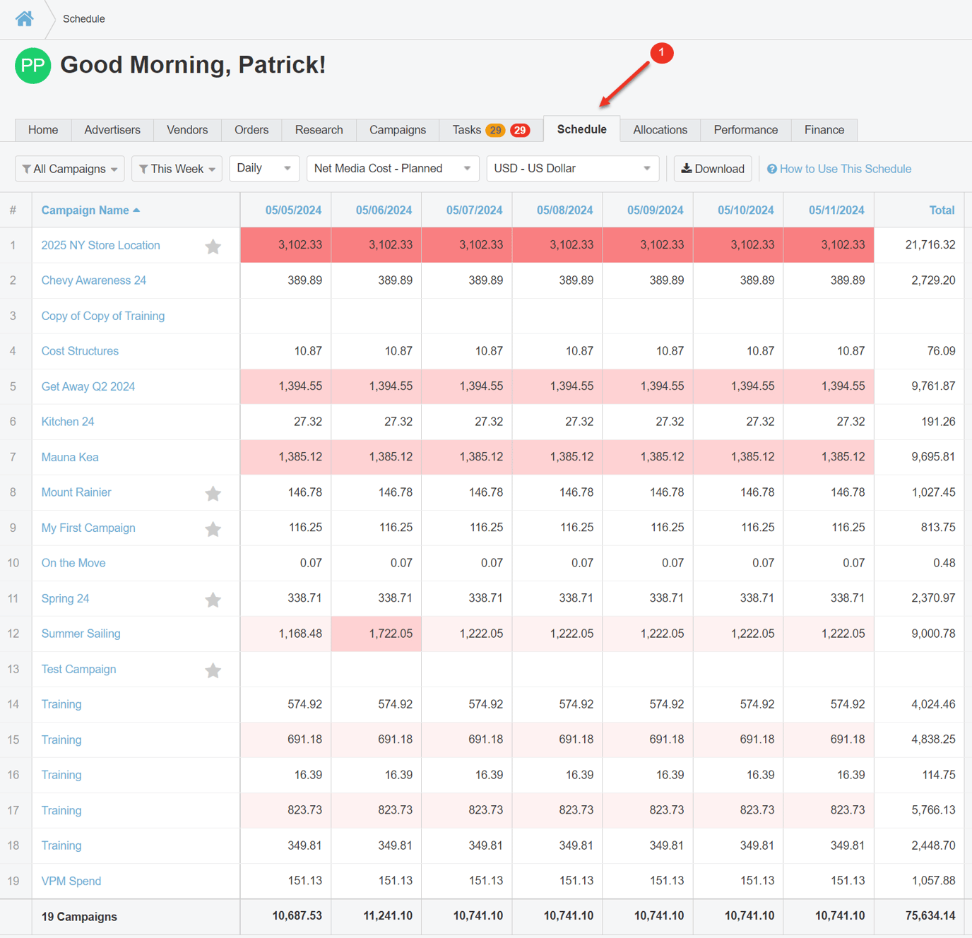 Monitor Plan Schedules